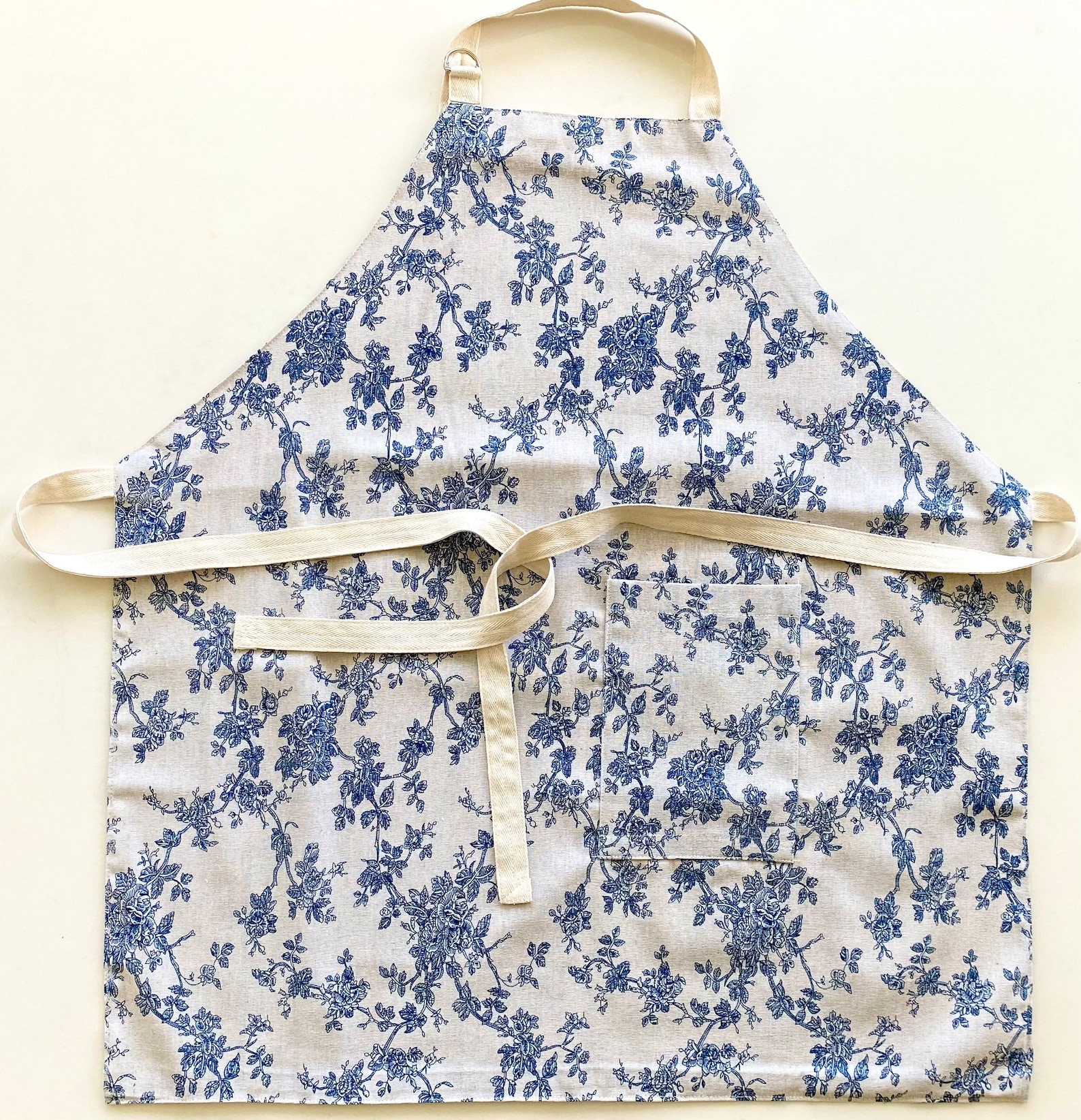 Adjustable French Blue Floral Apron: Handmade Cotton Farmhouse Style - Etsy