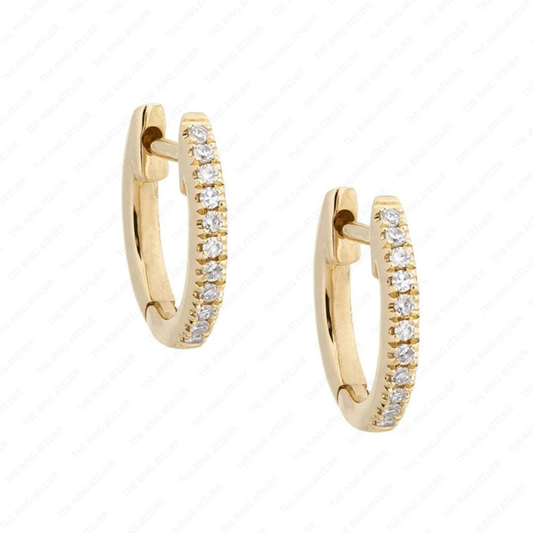 14k Solid Gold Diamond Huggies, Small Diamond Gold Huggie Earrings ...