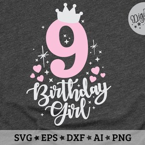 Nine Birthday Svg, Ninth Birthday Svg, 9th Birthday Svg, Number Nine ...