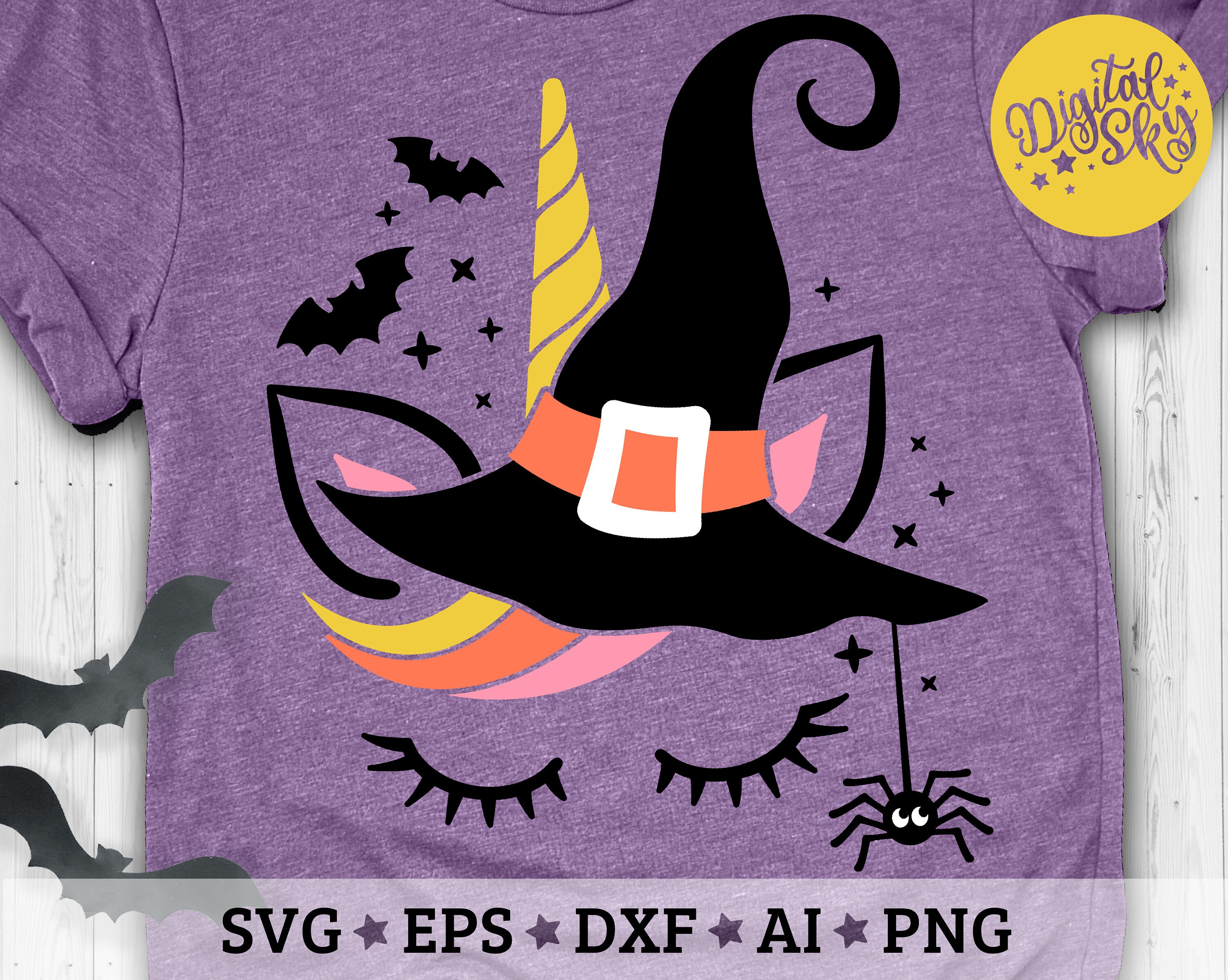 Halloween Unicorn Svg Unicorn Witch Svg Spider Witch Hat | Etsy