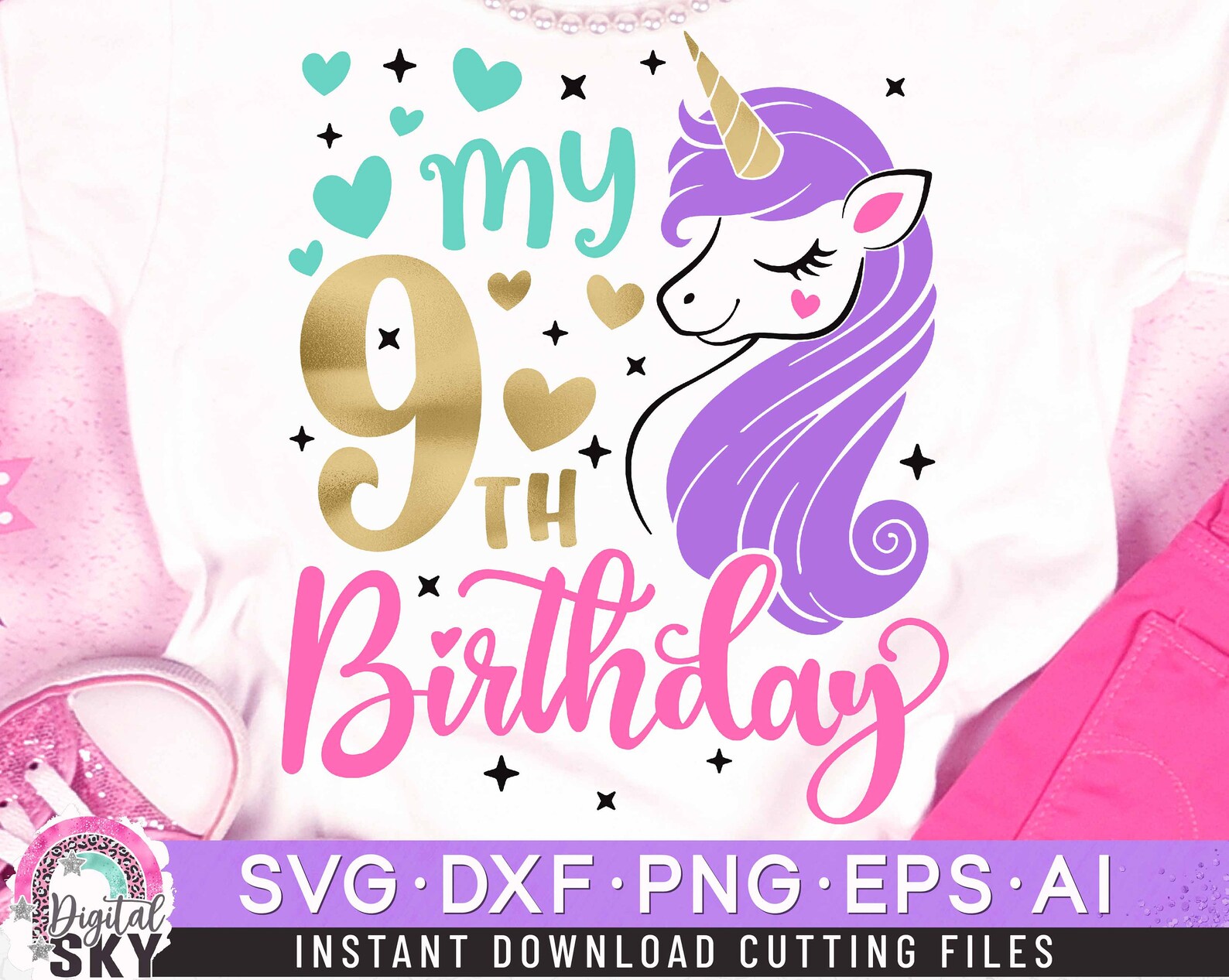 My 9th Birthday Svg, Ninth Bday Svg, Unicorn Birthday Svg, Birthday ...