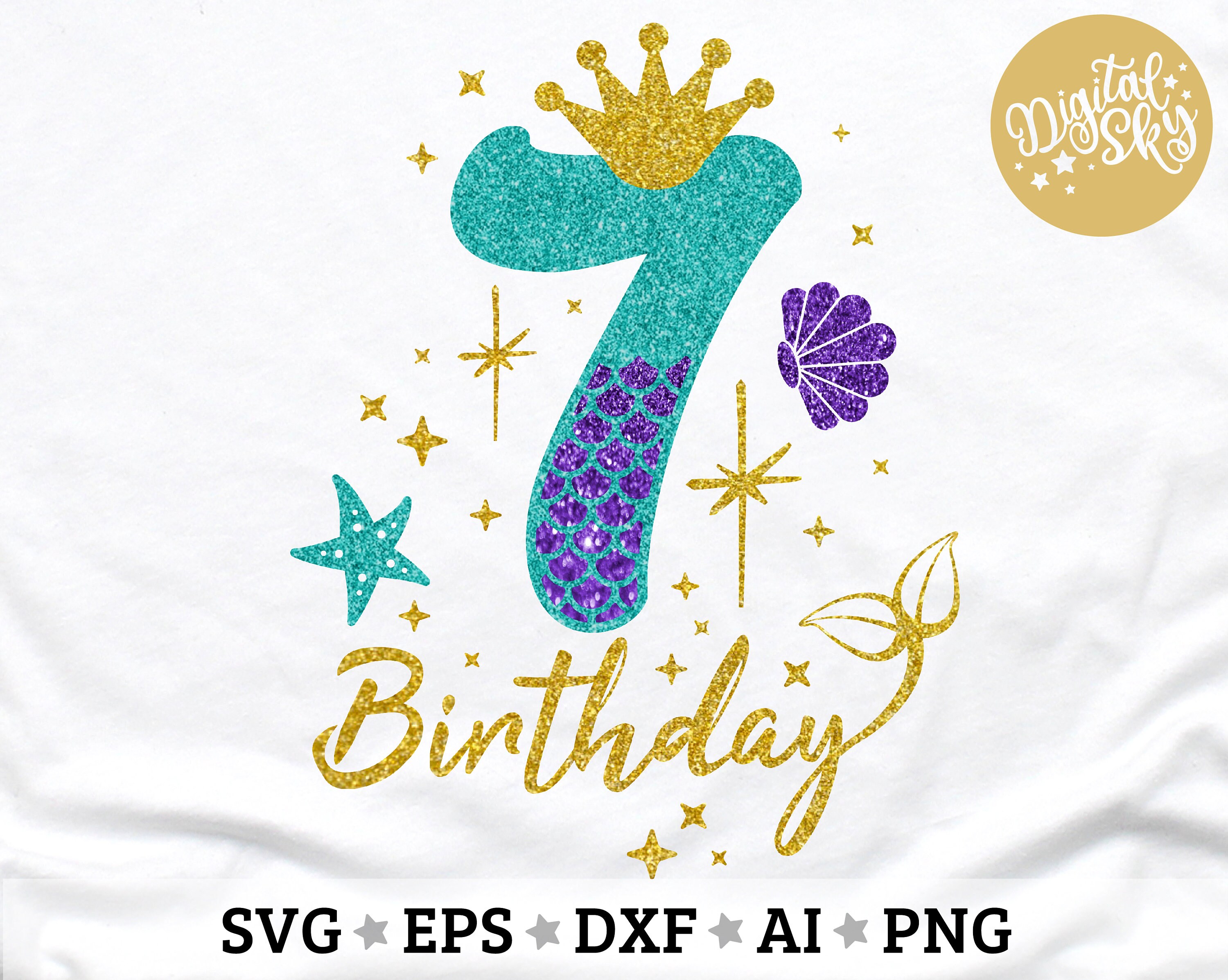 Mermaid 7th Birthday Svg Seven Mermaid Number Svg | Etsy