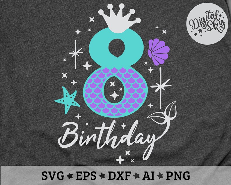 Mermaid 8th Birthday Svg Eight Mermaid Number Svg - Etsy