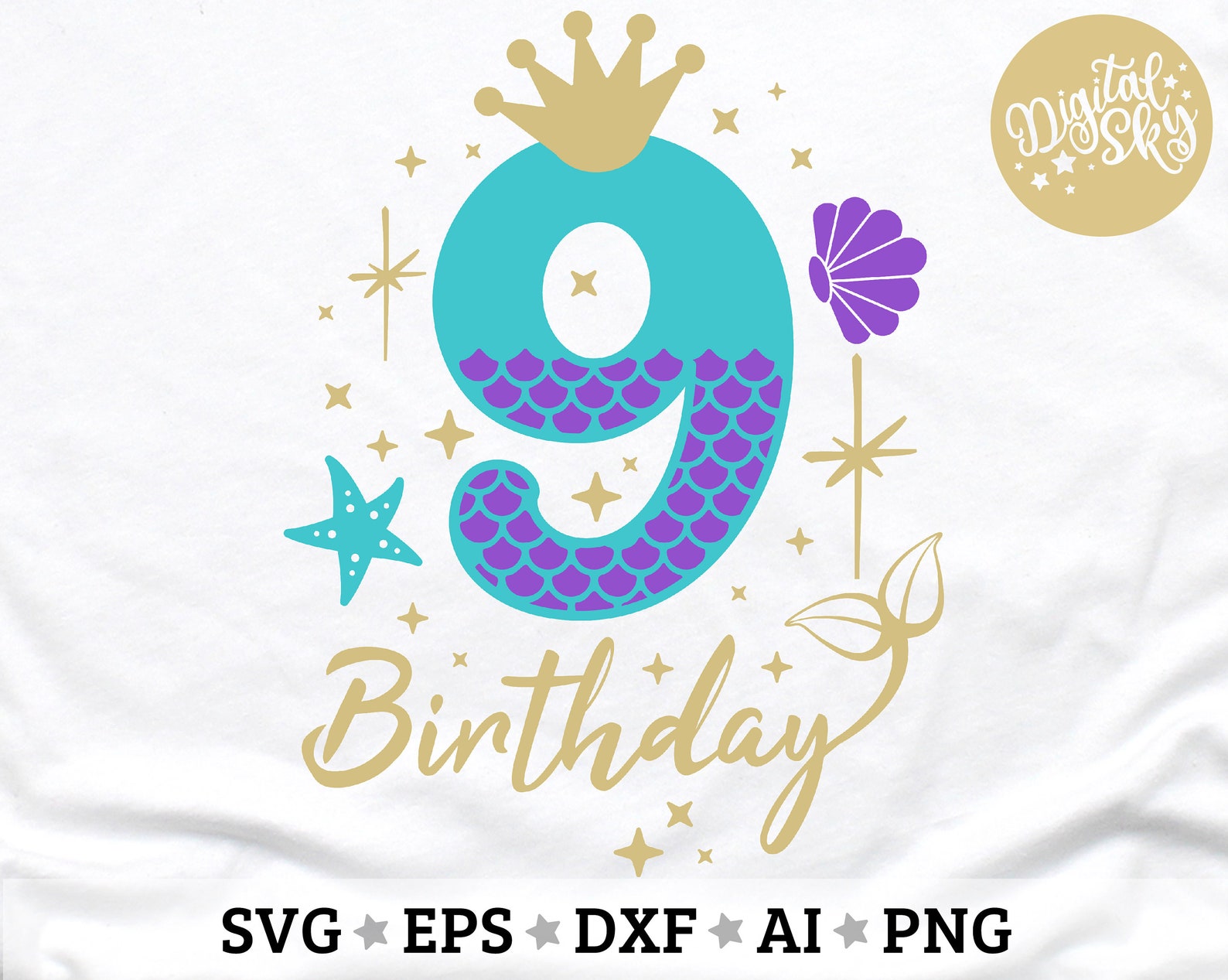 Mermaid 9th Birthday Svg Nine Mermaid Number Svg | Etsy