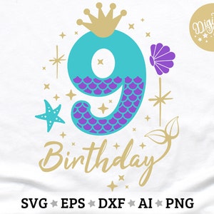 Mermaid 9th Birthday Svg, Nine Mermaid Number Svg - Etsy