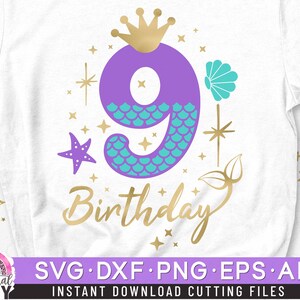 Mermaid 9th Birthday Svg, Nine Mermaid Number Svg - Etsy