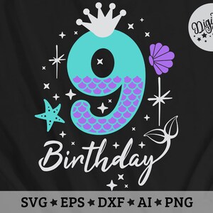 Mermaid 9th Birthday Svg, Nine Mermaid Number Svg - Etsy