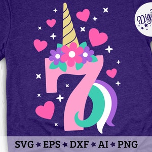 Seventh Birthday Unicorn Svg, Unicorn Number Seven Svg, Unicorn 7th ...