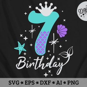 Mermaid 7th Birthday Svg, Seven Mermaid Number Svg - Etsy