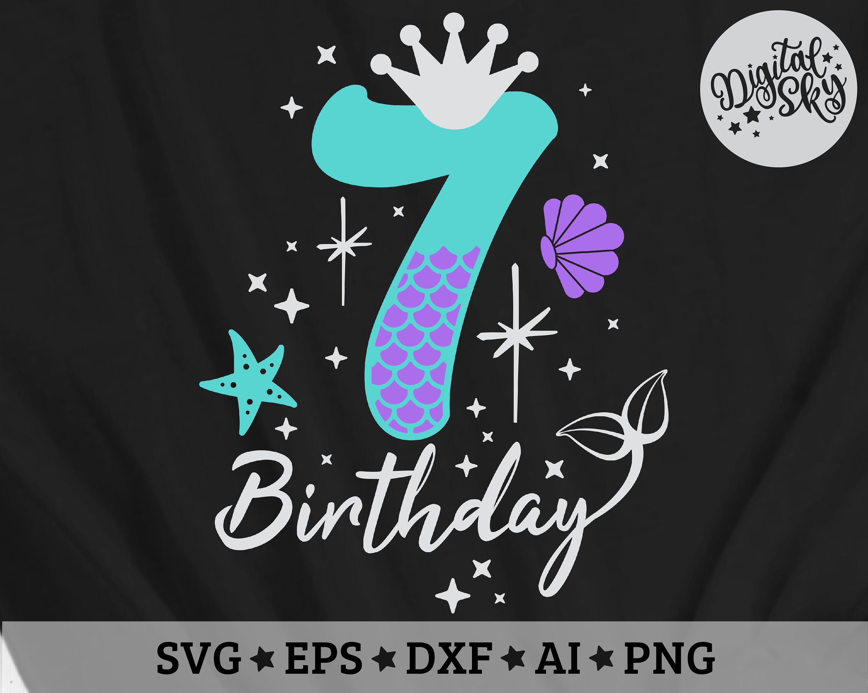 Mermaid 7th Birthday Svg Seven Mermaid Number Svg | Etsy