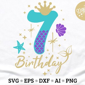 Mermaid 7th Birthday Svg, Seven Mermaid Number Svg - Etsy