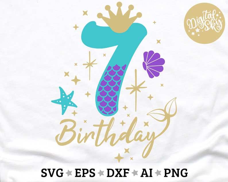 Mermaid 7th Birthday Svg Seven Mermaid Number Svg | Etsy