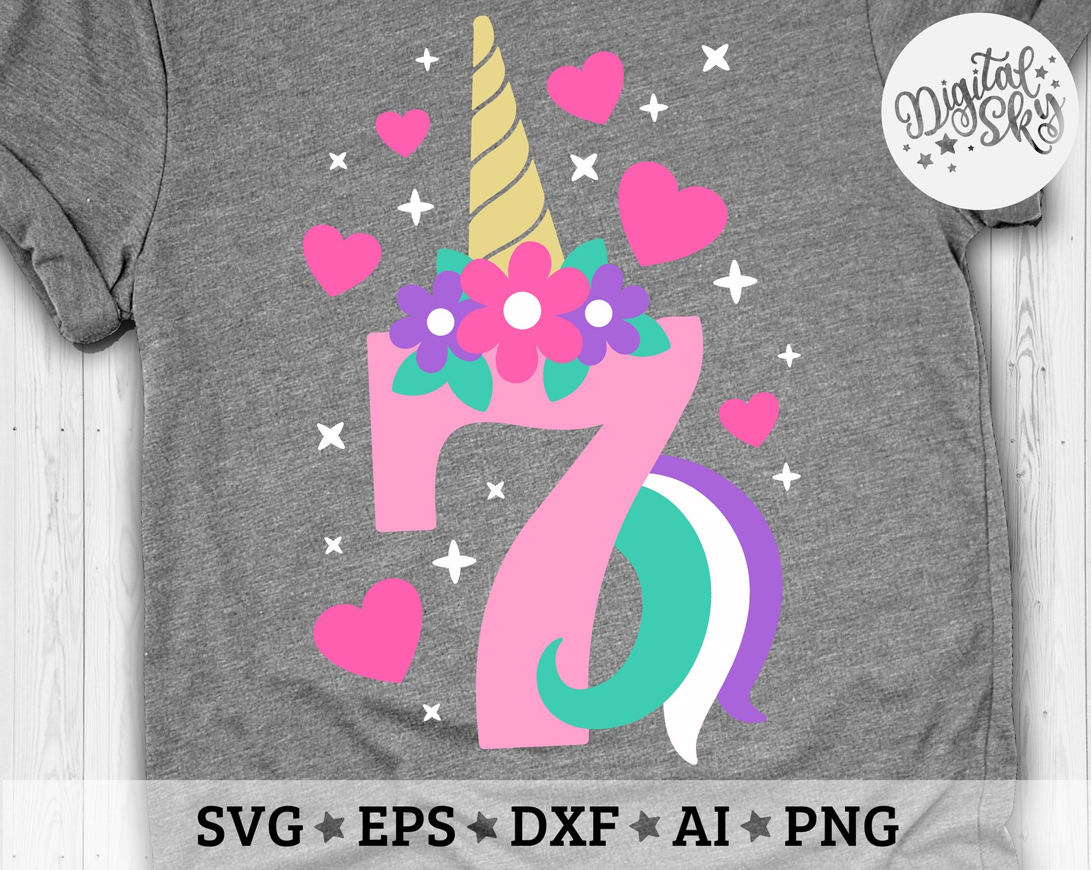 Seventh Birthday Unicorn Svg Unicorn Number Seven Svg | Etsy