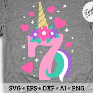 Seventh Birthday Unicorn Svg, Unicorn Number Seven Svg, Unicorn 7th ...