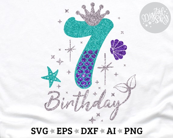 Mermaid 7th Birthday Svg Seven Mermaid Number Svg | Etsy