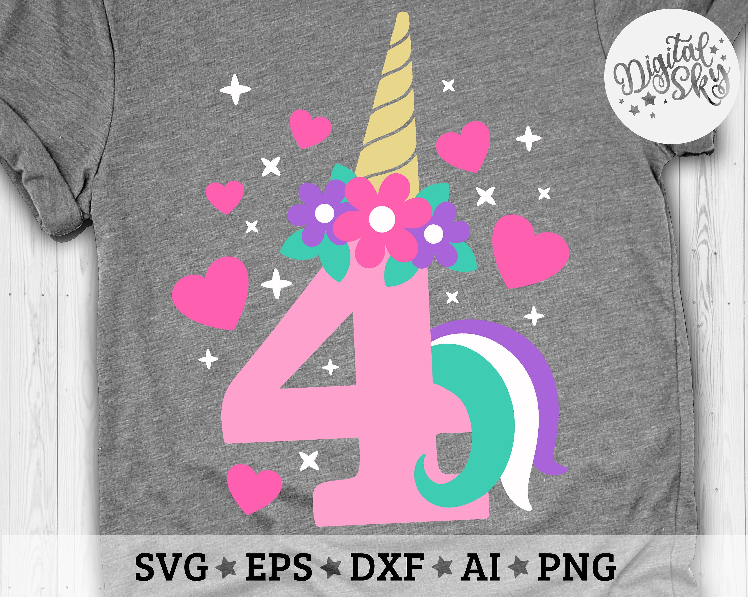 Fourth Birthday Unicorn Svg Unicorn Number Four Svg Unicorn - Etsy