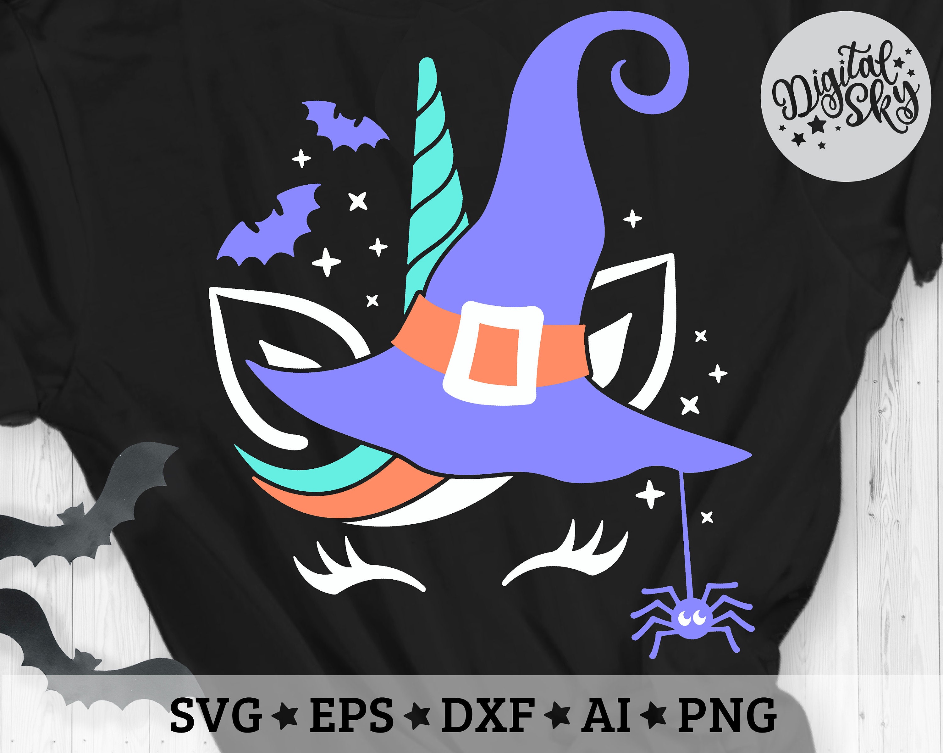 Halloween Unicorn Svg Unicorn Witch Svg Spider Witch Hat | Etsy