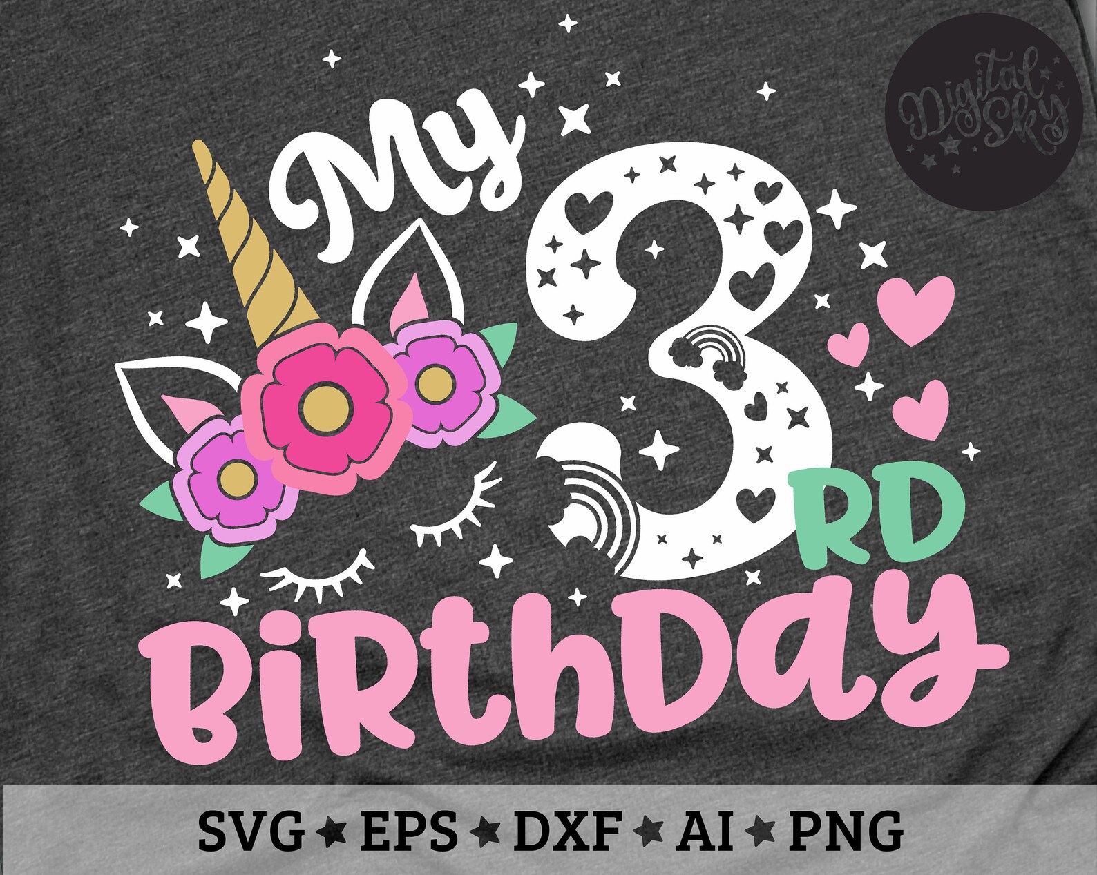 My 3rd Birthday Svg It's my Birthday Svg Unicorn | Etsy