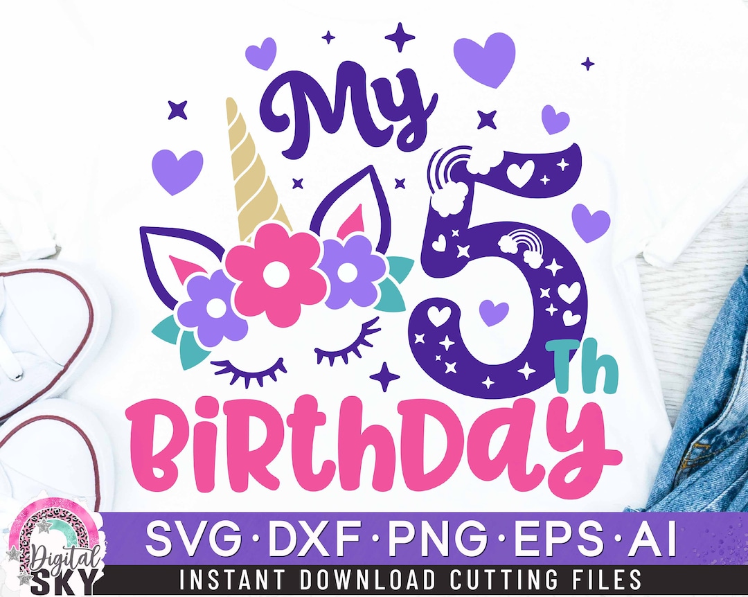 Unicorn 5th Birthday Svg, Fifth Birthday Svg, Unicorn 5th Birthday Svg ...