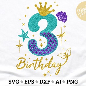 Mermaid 3rd Birthday Svg, 3rd Bday Svg, Third Number, 3rd Birthday Svg ...