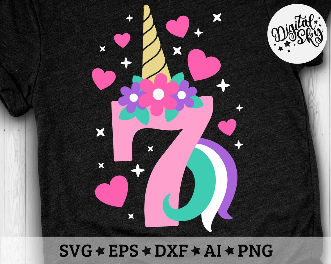 Seventh Birthday Unicorn Svg Unicorn Number Seven Svg | Etsy