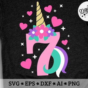 Seventh Birthday Unicorn Svg, Unicorn Number Seven Svg, Unicorn 7th ...