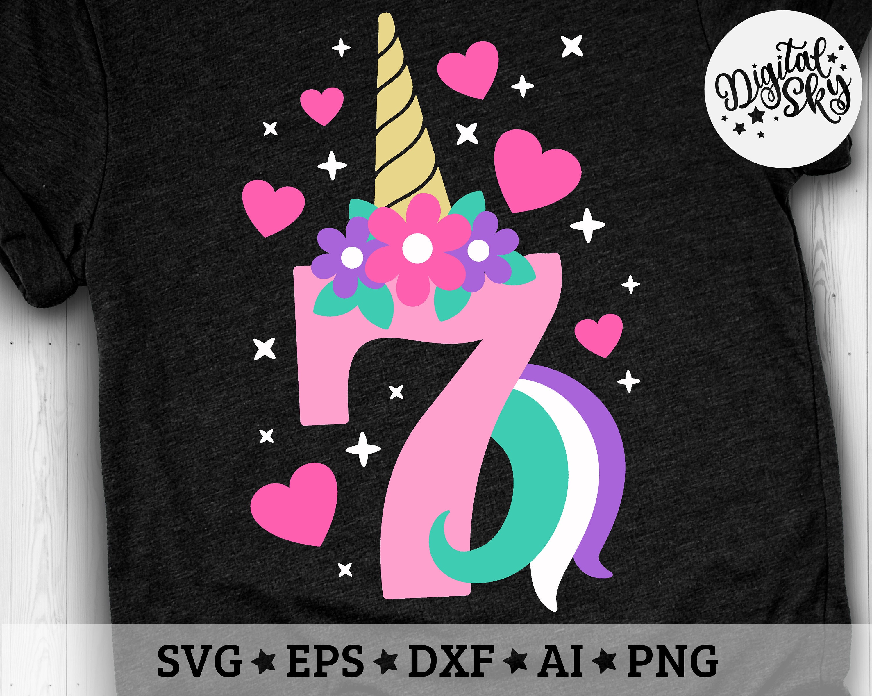 Seventh Birthday Unicorn Svg Unicorn Number Seven Svg | Etsy