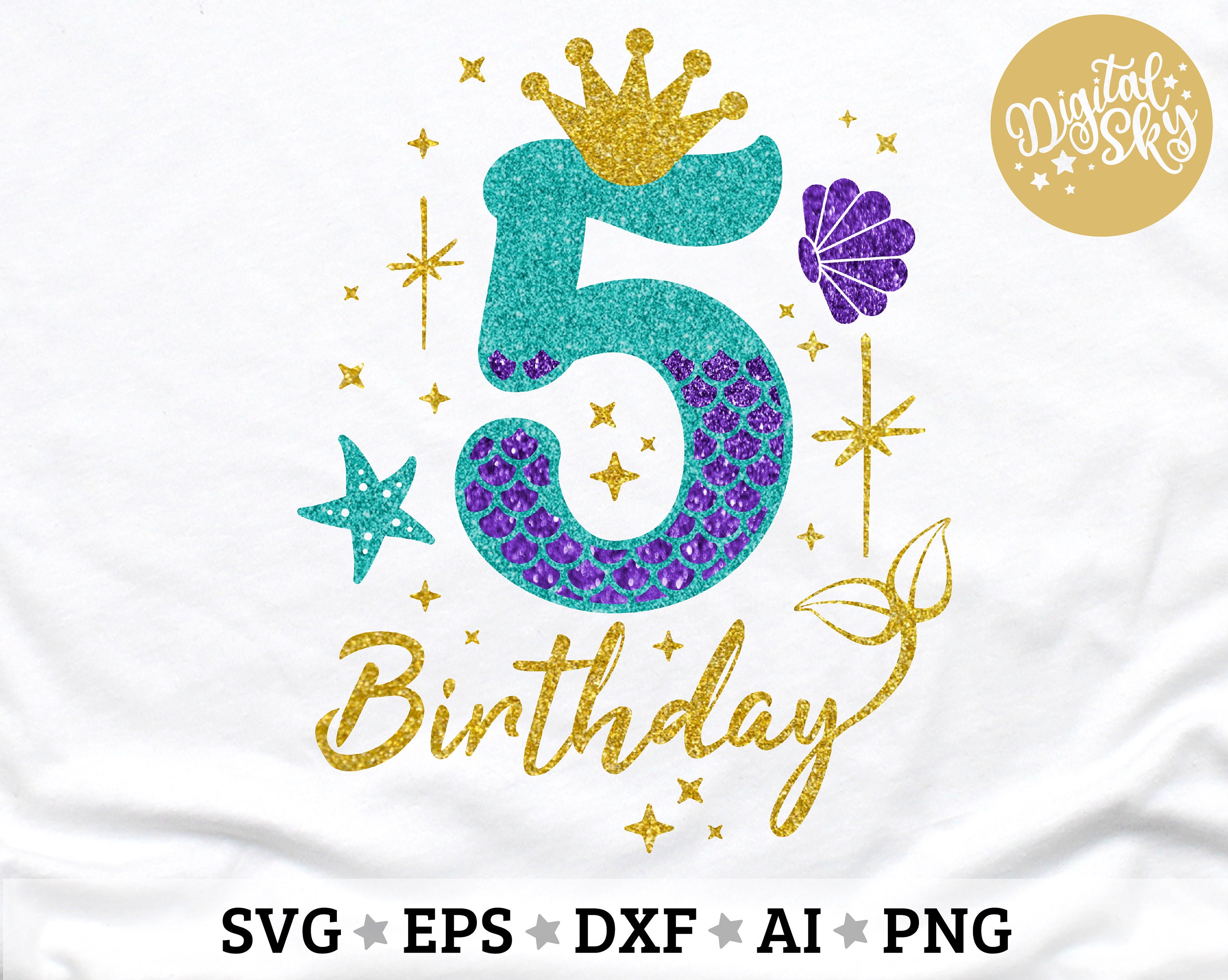 Mermaid 5th Birthday Svg, Five Mermaid Number Svg - Etsy