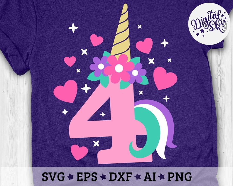 Fourth Birthday Unicorn Svg Unicorn Number Four Svg Unicorn - Etsy