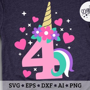 Fourth Birthday Unicorn Svg, Unicorn Number Four Svg, Unicorn 4th ...