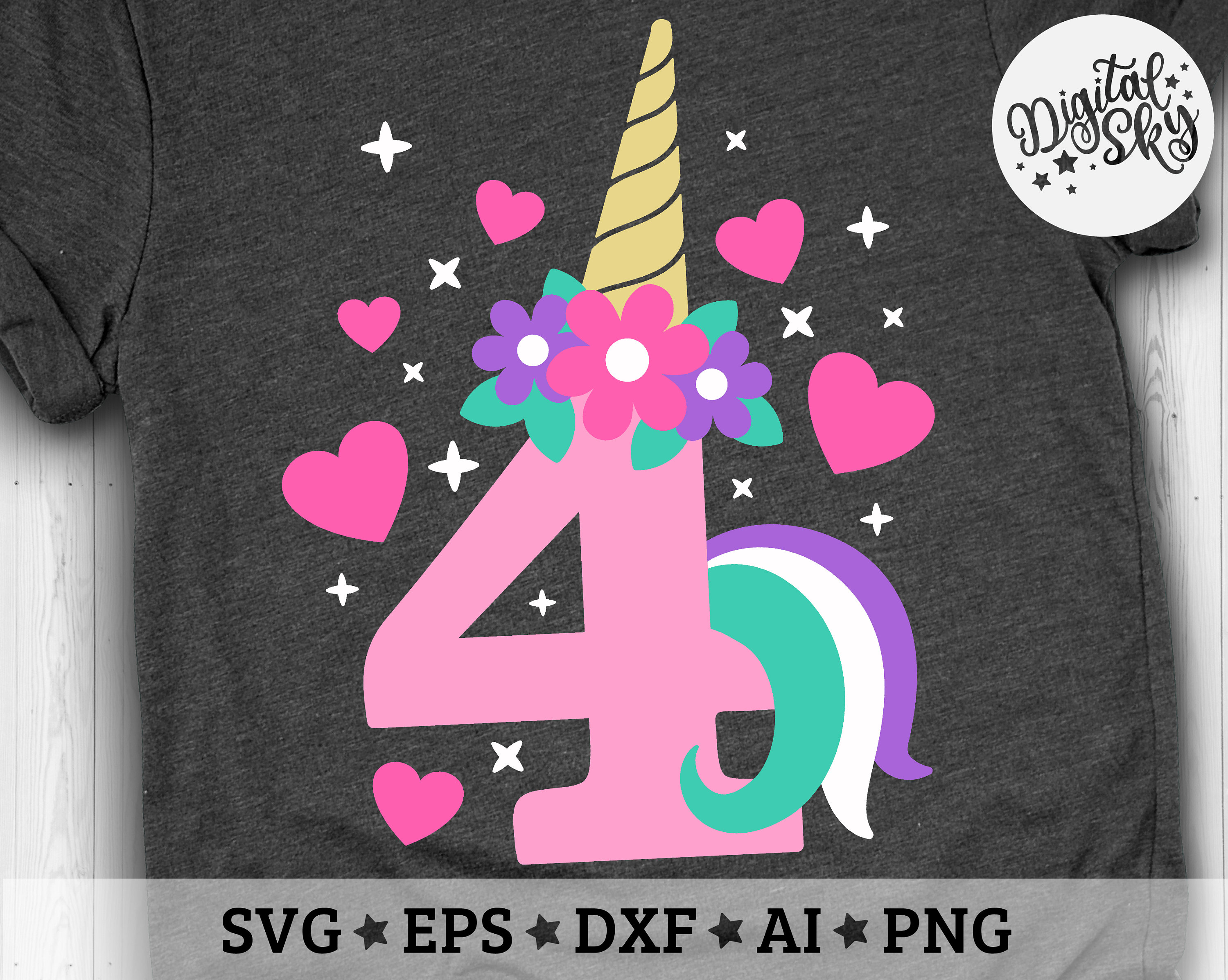 Fourth Birthday Unicorn Svg Unicorn Number Four Svg Unicorn - Etsy