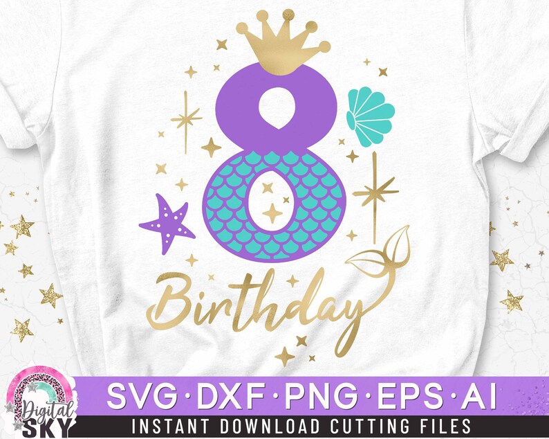Mermaid 8th Birthday Svg Eight Mermaid Number Svg - Etsy
