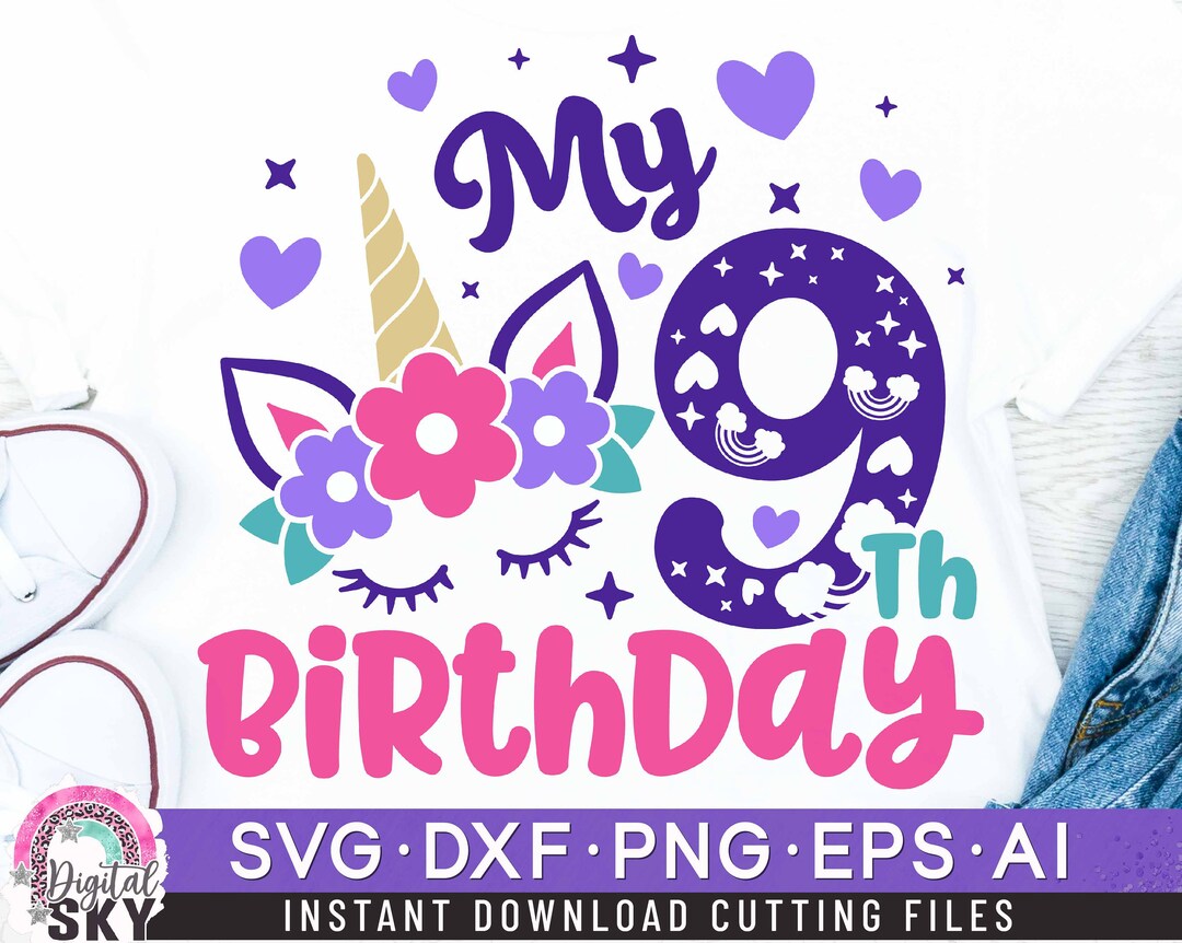 My 9th Birthday Svg, Nine Birthday Svg, Unicorn Birthday Svg, Unicorn ...