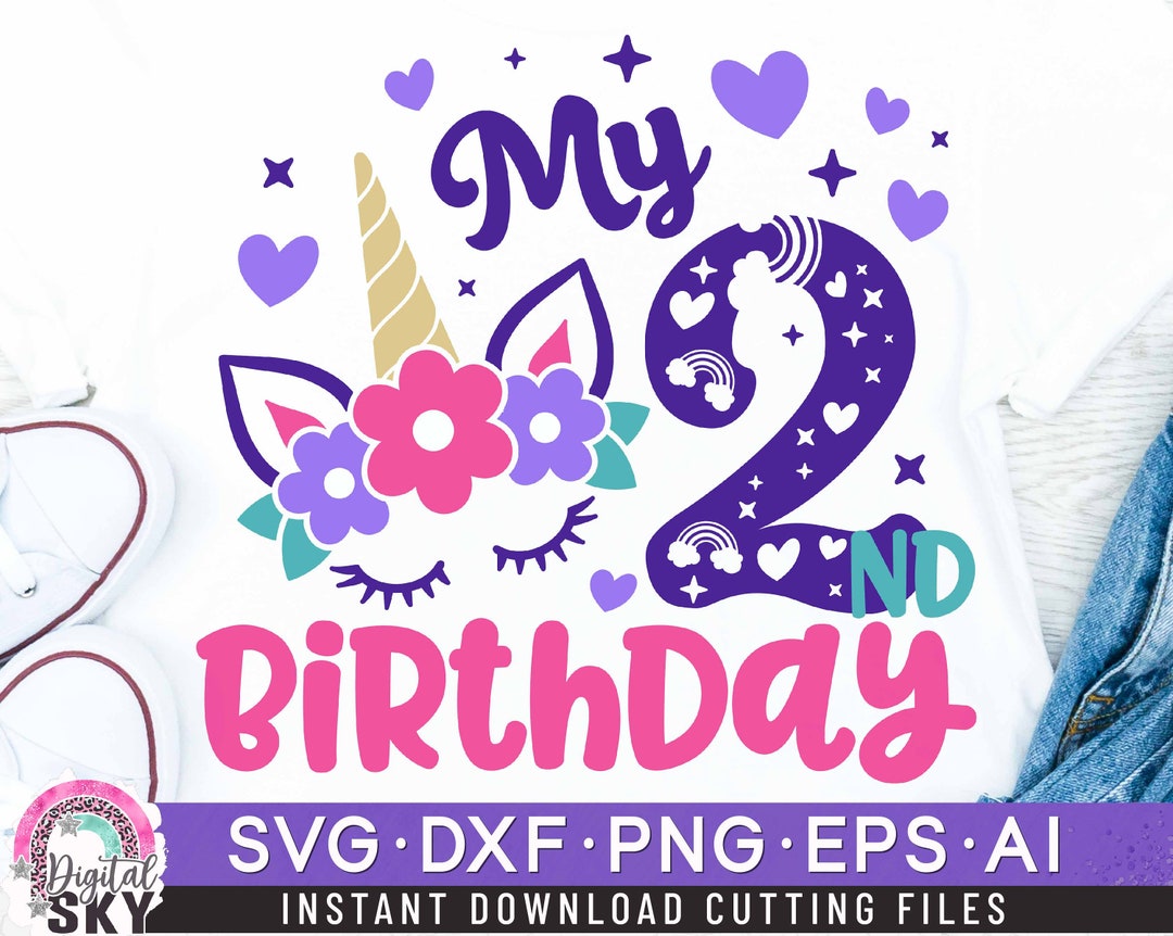 Unicorn Two Birthday Svg, Second Birthday Svg, Unicorn 2nd Birthday Svg ...