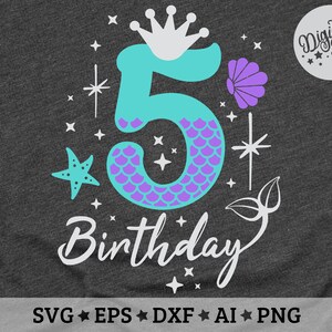 Mermaid 5th Birthday Svg, Five Mermaid Number Svg - Etsy