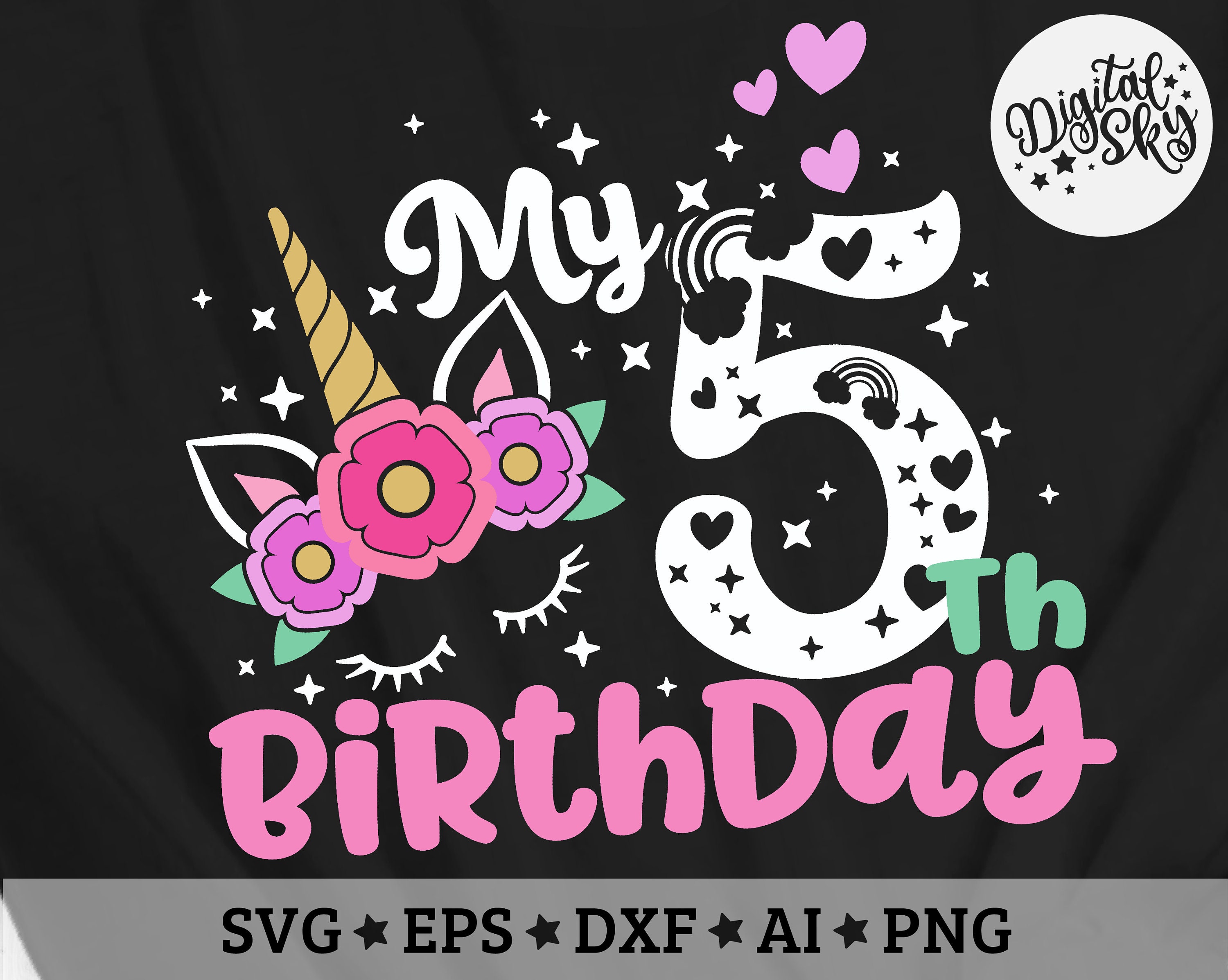 Unicorn 5th Birthday Svg Fifth Birthday Svg Unicorn 5th | Etsy Canada