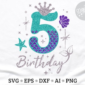 Mermaid 5th Birthday Svg, Five Mermaid Number Svg - Etsy