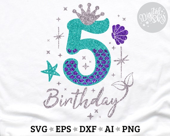 Mermaid 5th Birthday Svg Five Mermaid Number Svg - Etsy