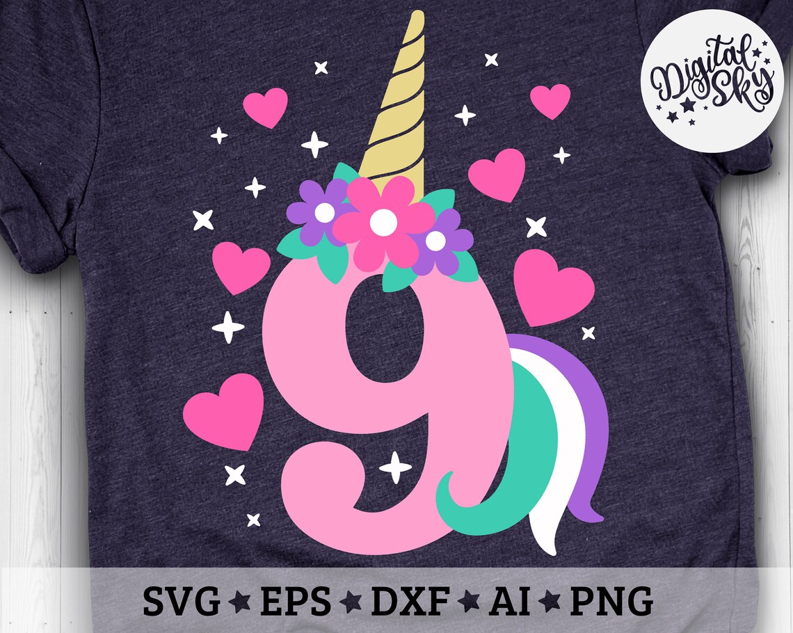Ninth Birthday Unicorn Svg Unicorn Number Nine Svg Unicorn | Etsy
