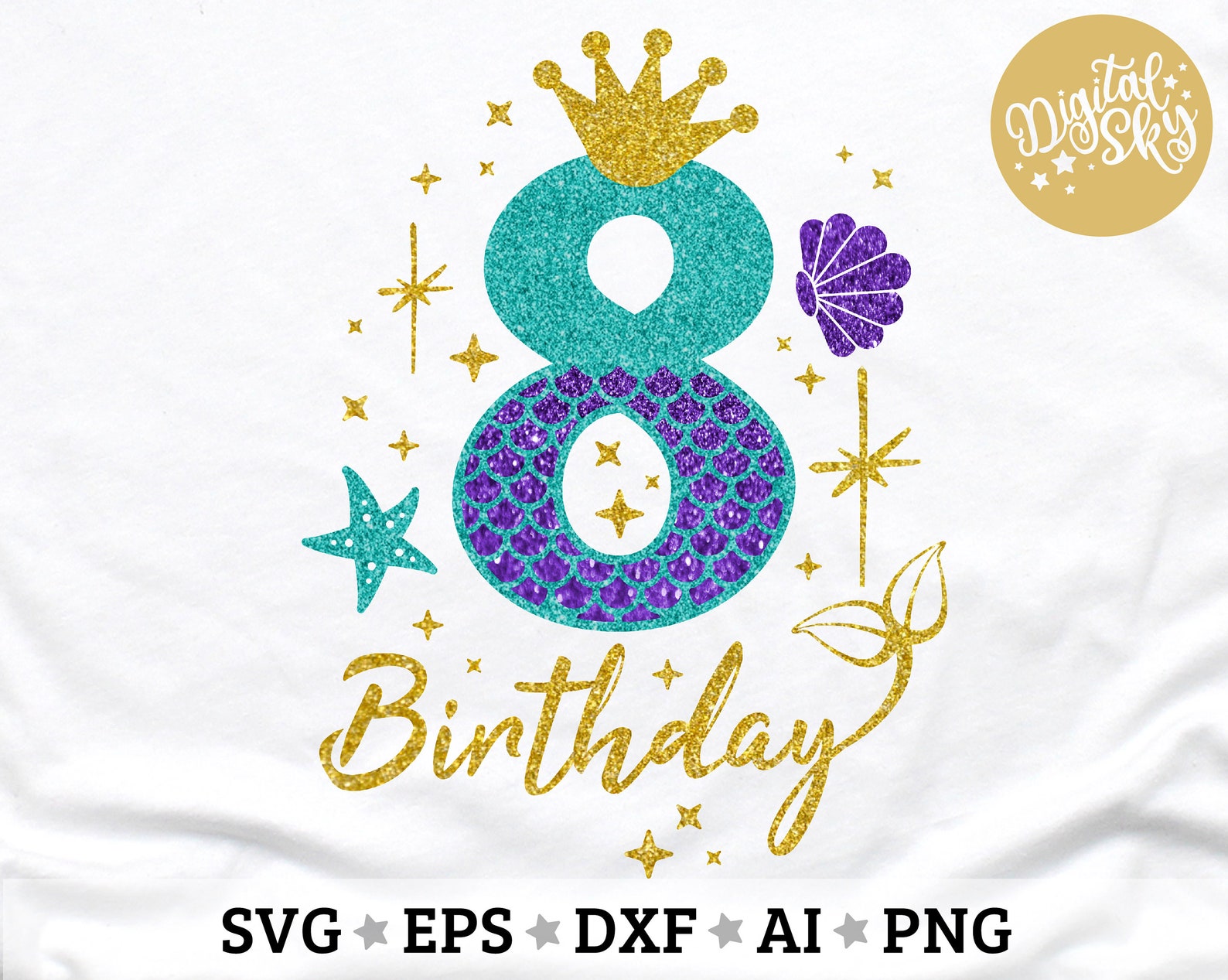 Mermaid 8th Birthday Svg Eight Mermaid Number Svg - Etsy