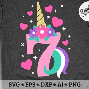 Seventh Birthday Unicorn Svg, Unicorn Number Seven Svg, Unicorn 7th ...