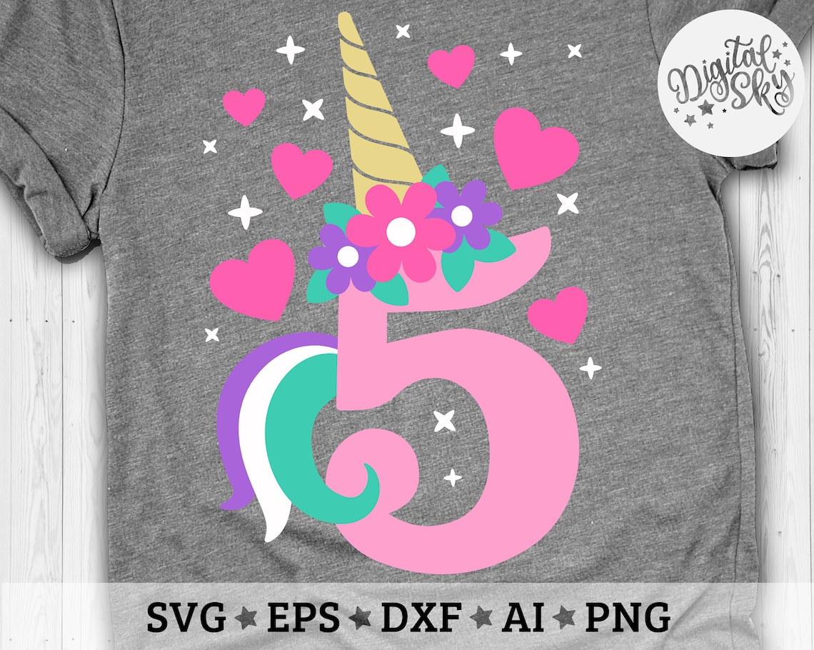 Fifth Birthday Unicorn Svg Unicorn Number Five Svg Unicorn - Etsy