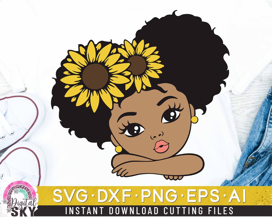 Sunflower Girl Svg, Peekaboo Girl Svg, Afro Puff Svg, Summer Girl Svg ...