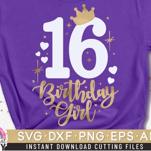 16 Birthday Svg, 16th Birthday Girl Svg, Number Sixteen Svg, Crown ...