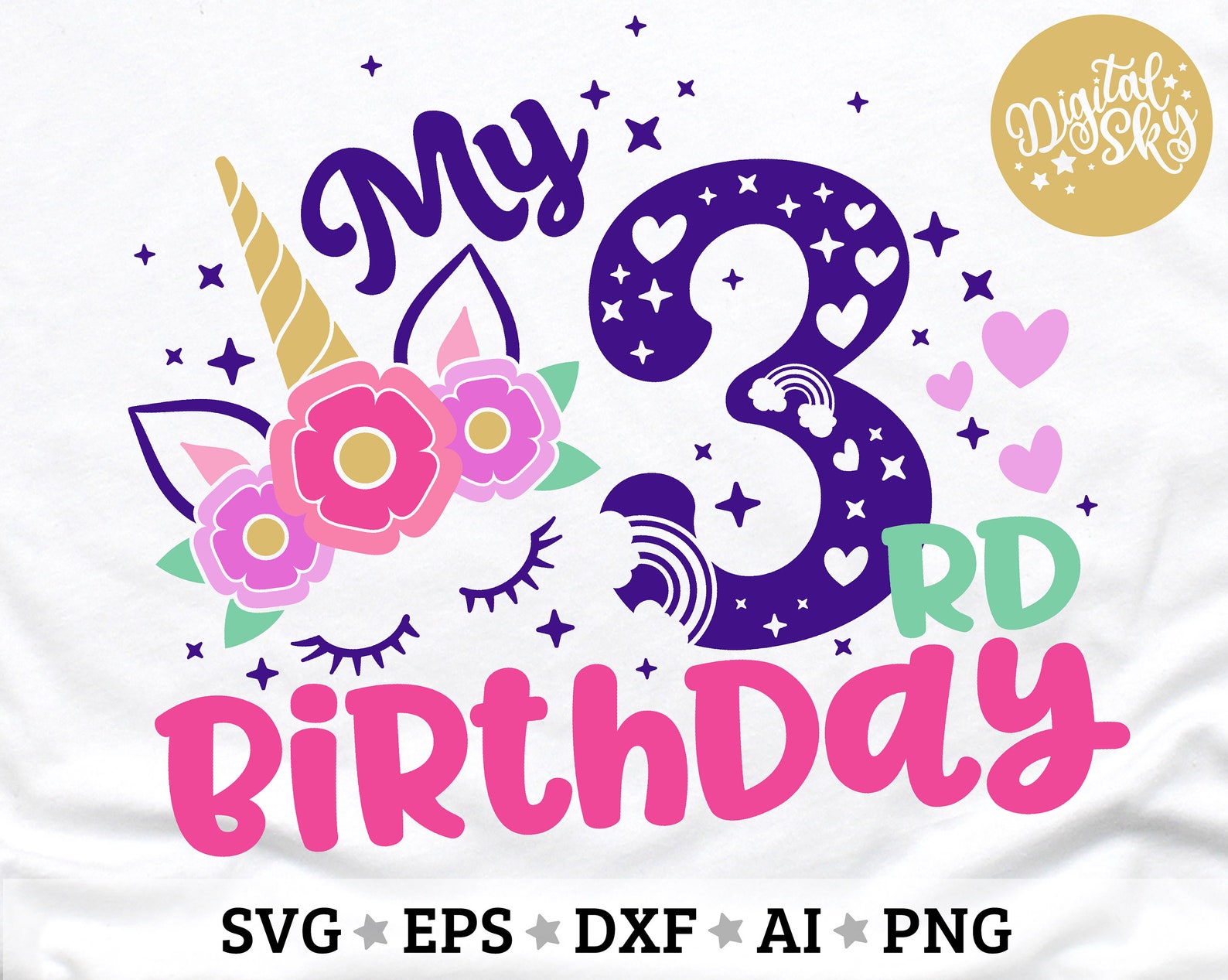 My 3rd Birthday Svg It's My Birthday Svg Unicorn - Etsy
