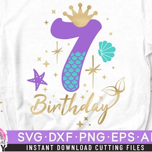 Mermaid 7th Birthday Svg, Seven Mermaid Number Svg - Etsy