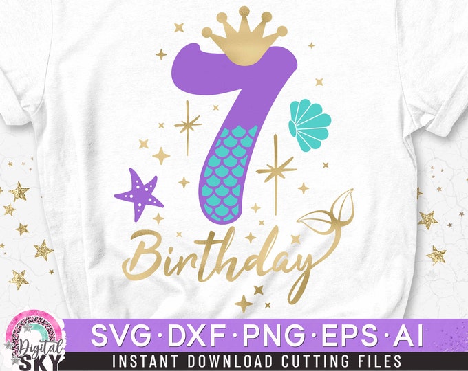 Mermaid 7th Birthday Svg, Seven Mermaid Number Svg - Etsy