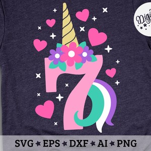 Seventh Birthday Unicorn Svg, Unicorn Number Seven Svg, Unicorn 7th ...
