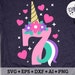 Seventh Birthday Unicorn Svg Unicorn Number Seven Svg | Etsy