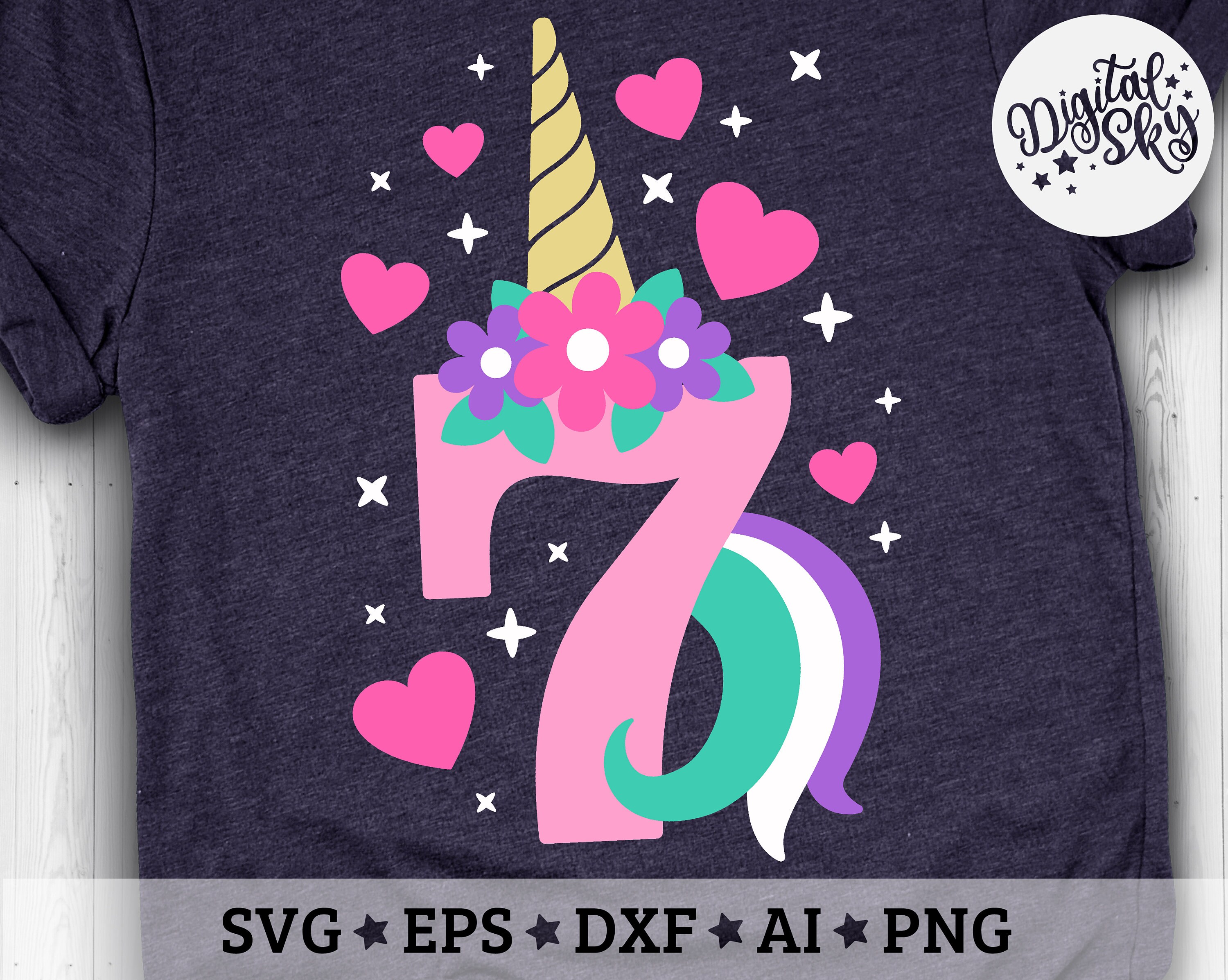 Seventh Birthday Unicorn Svg Unicorn Number Seven Svg | Etsy
